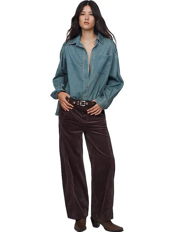 PILCRO Lex Mid-rise Corduroy Barrel Trousers - Fudge