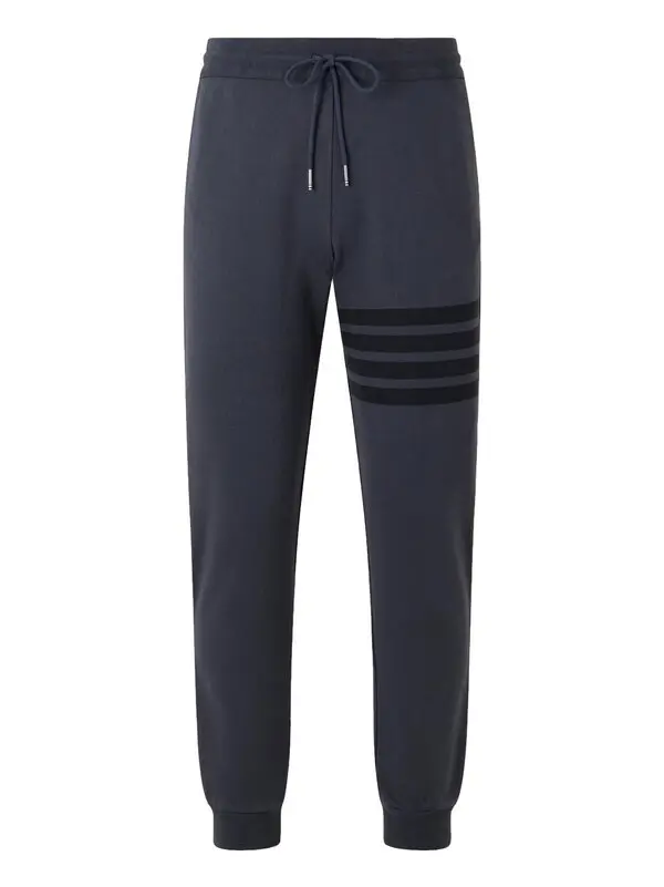 Thom Browne Tapered 4-bar Detailed Cotton-jersey Drawstring Sweatpants - Gray