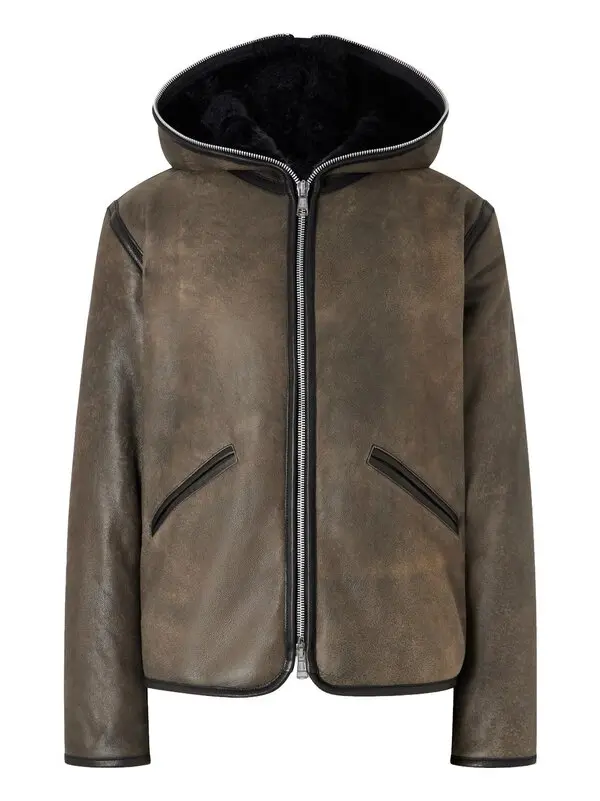 Our Legacy Full Zip Hooded Shearling Jacket - Brown