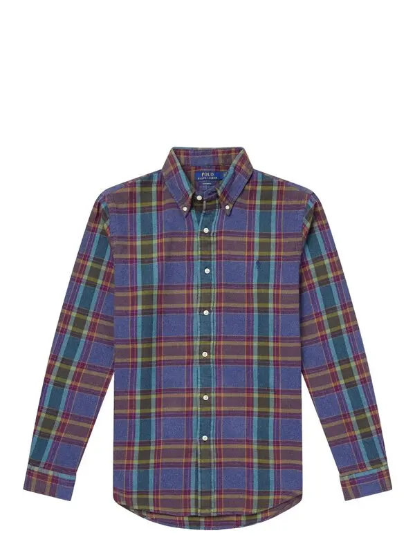 Polo Ralph Lauren Button-down Collar Checked Cotton-flannel Shirt - Blue