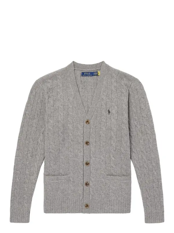 Polo Ralph Lauren Wool And Cashmere-blend Cable-knit Cardigan - Gray
