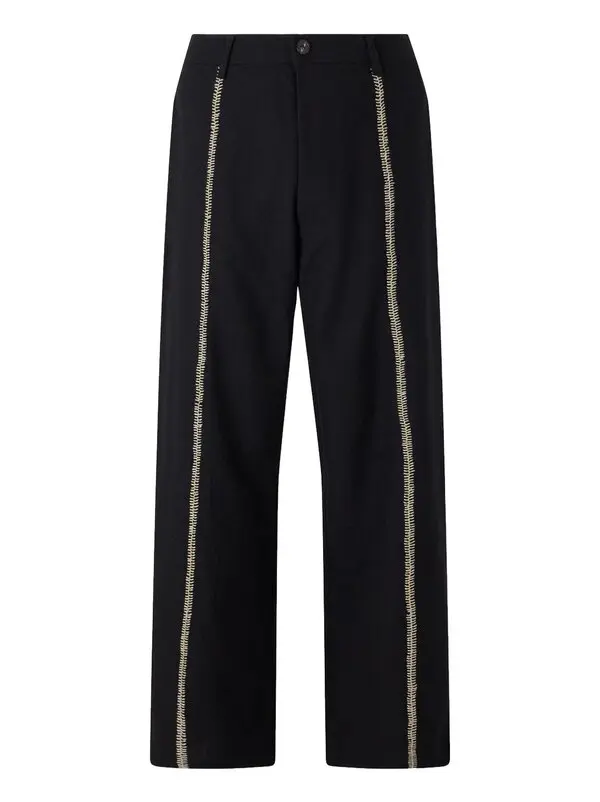 KARTIK RESEARCH Sultan Straight-leg Embroidered Wool Trousers - Black