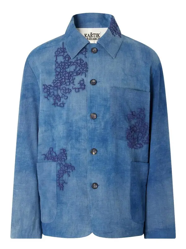 KARTIK RESEARCH Embroidered Cotton Chore Jacket - Blue