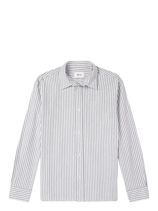 Nn07 Colby 5910 Button-down Collar Striped Organic-cotton Oxford Shirt - Gray