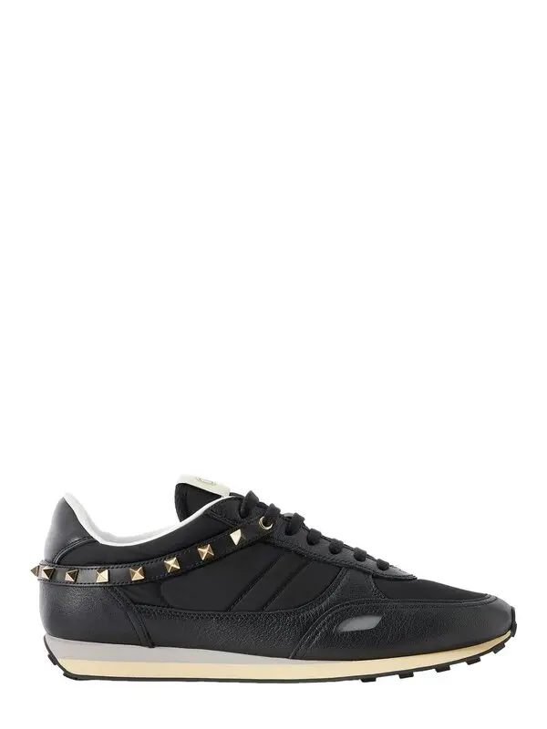 Valentino Garavani Stud Up Embellished Leather-trimmed Sneakers - Black