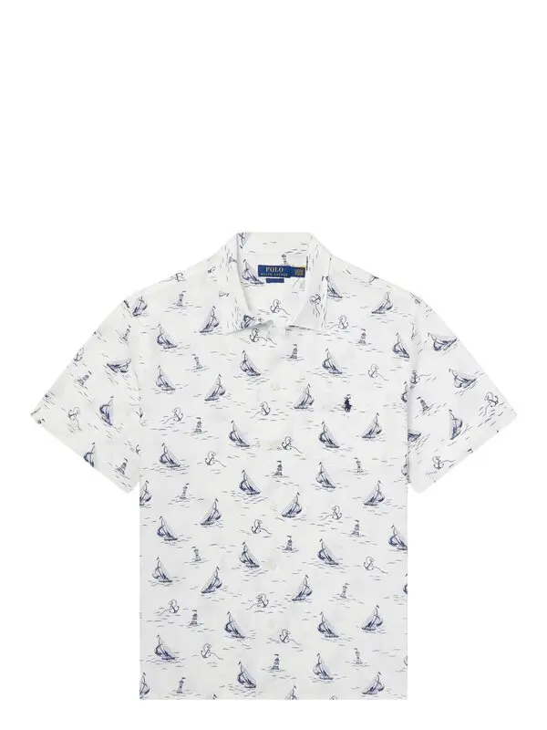 Polo Ralph Lauren Logo-embroidered Printed Linen Shirt - Neutrals