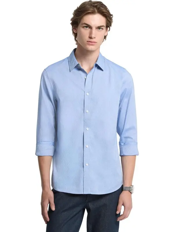 Michael Kors Classic-fit Printed Cotton Blend Dobby Shirt In Size By - Blue