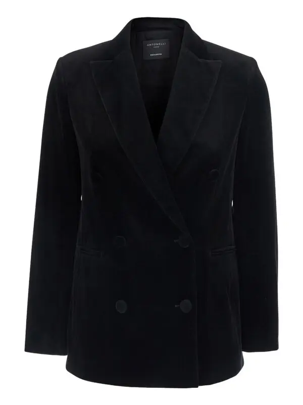 Antonelli Firenze Galbusera Velvet Double-breasted Blazer - Black