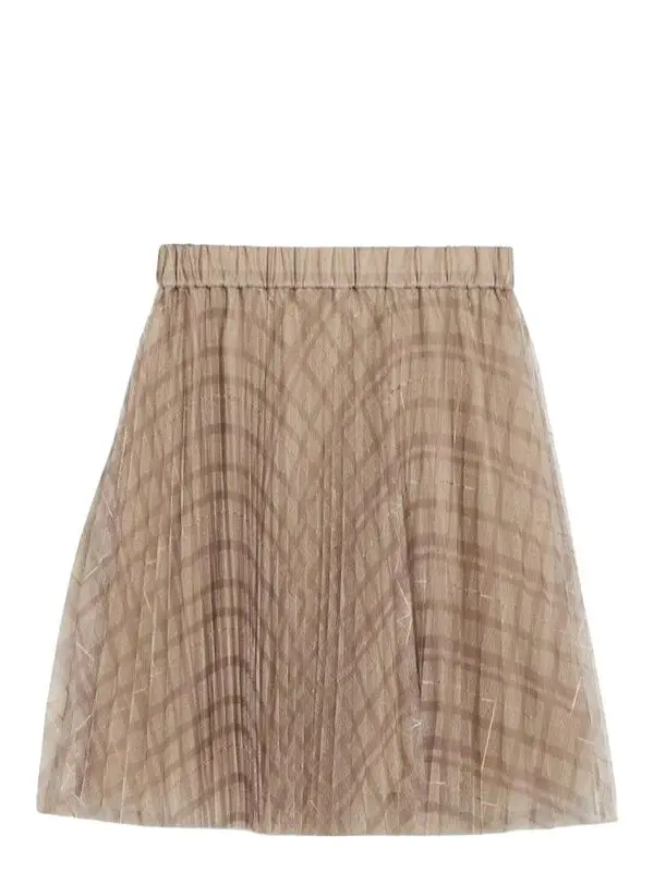 Brunello Cucinelli Checked Tulle Pleated Skirt - Camel