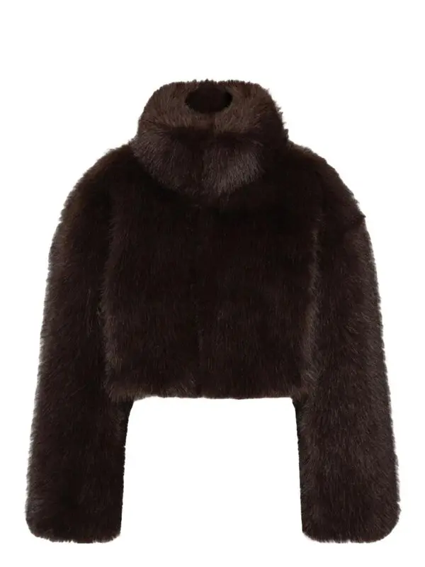 ROTATE BY BIRGER CHRISTENSEN Faux-fur Cropped Jacket - Dark Brown