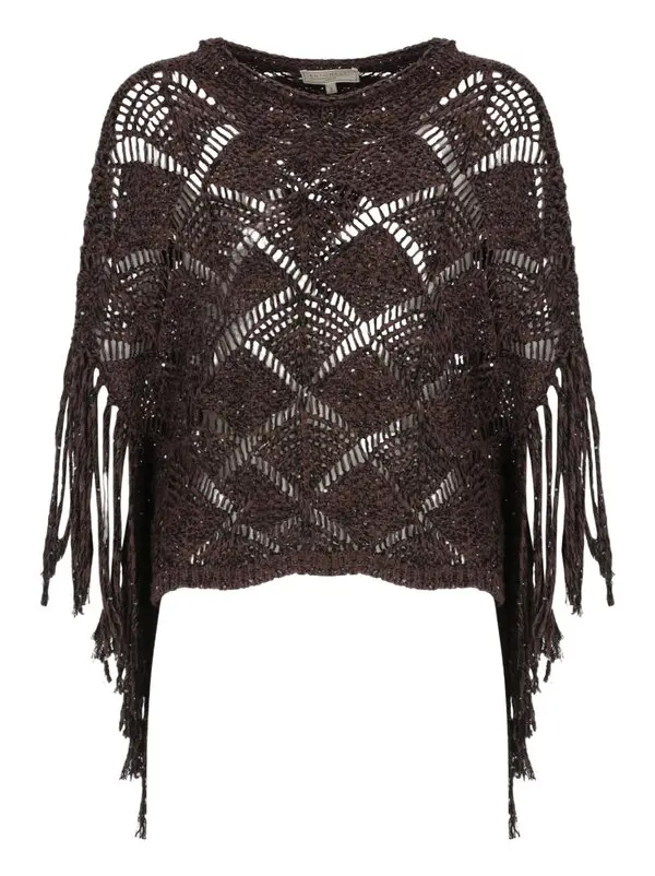Antonelli Firenze Brionia Fringe Knit Poncho - Black