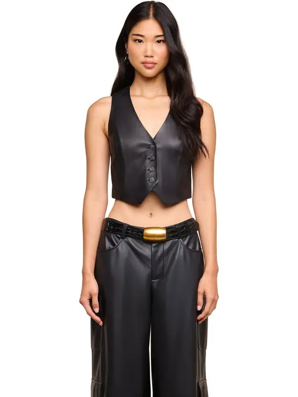 L'Agence Jianna Leather Waistcoat - Black