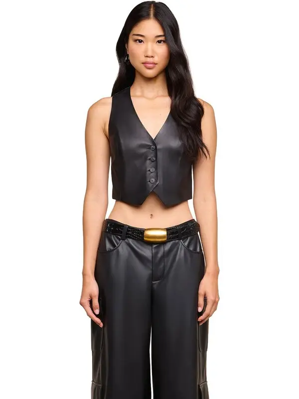 L'Agence Jianna Leather Waistcoat - Black