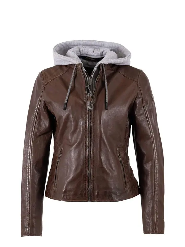 Mauritius Alva Mahogany Leather Jacket With Removable Hood - Brown