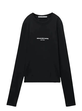 Alexander Wang Logo Print Fitted Long Sleeve Tee Shirt - Black