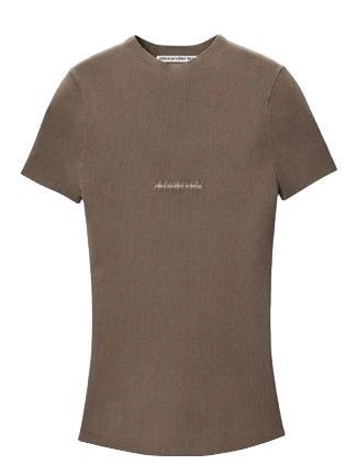 Alexander Wang Jacquard Logo Short Sleeve Crewneck Sweatshirt Top - Silver