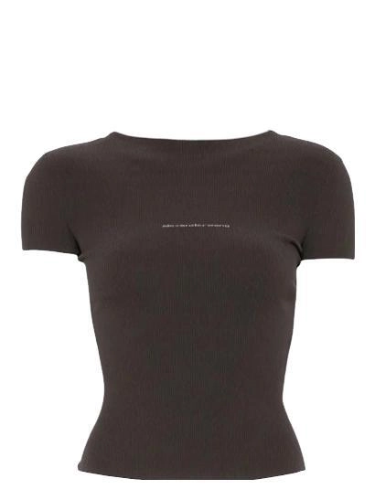 Alexander Wang Jacquard Logo Short Sleeve Crewneck Sweatshirt - Tan
