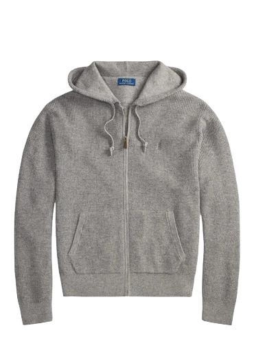 Polo Ralph Lauren Long Sleeve Waffle Knit Full Zip Hybrid Sweater - Grey
