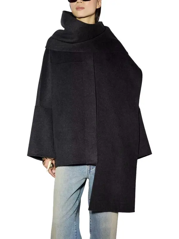 Liviana Conti Scarf-detail Concealed-fastening Coat - Grey
