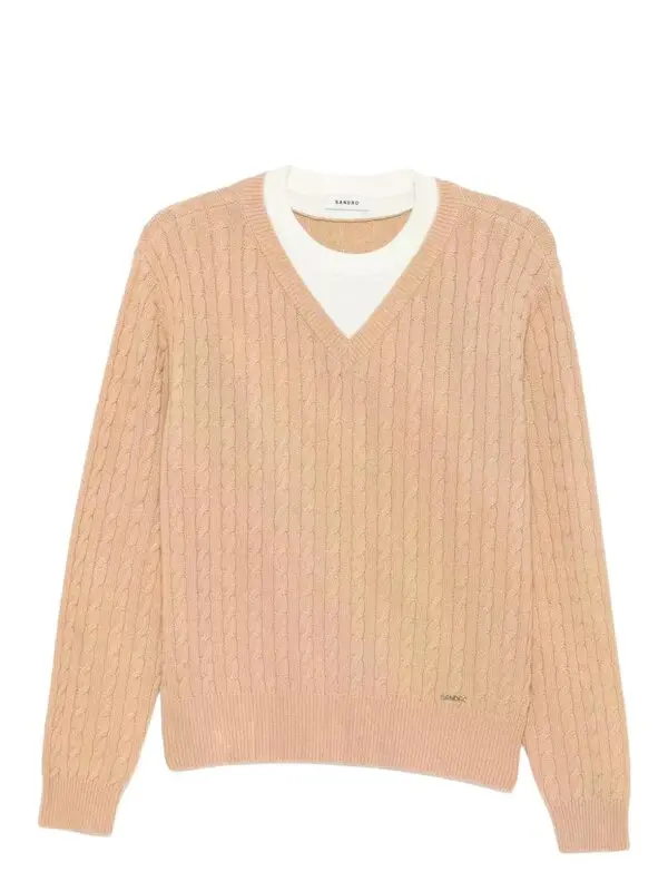 Sandro Cable-knit V-neck Sweater - Brown