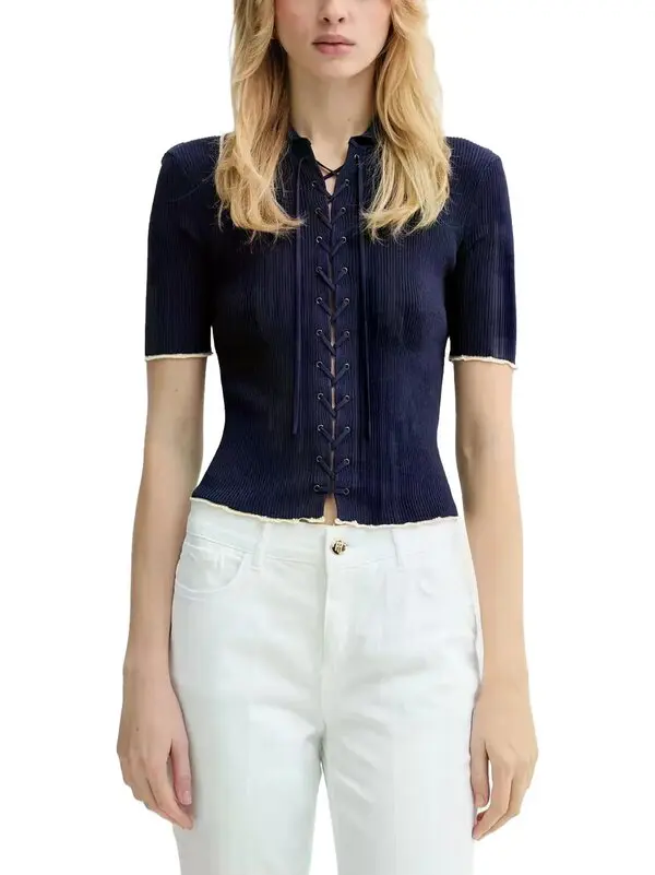 SILVIAN HEACH Lace-up Short-sleeve Top - Blue