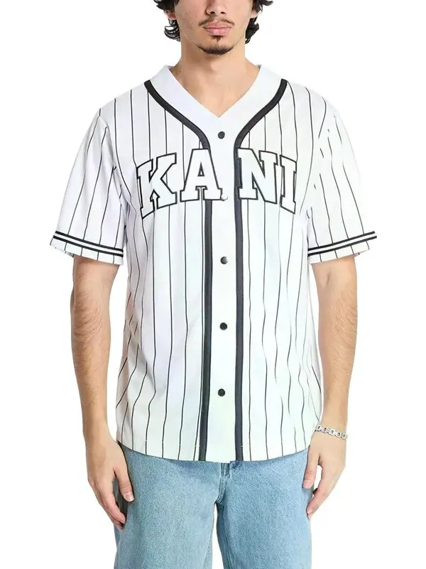 KARL KANI Pinstripe Baseball Shirt - White