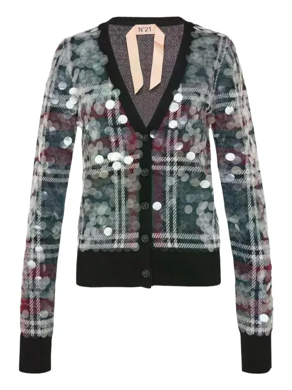 N°21 Plaid Sequin-embellished Wool Cardigan - Green