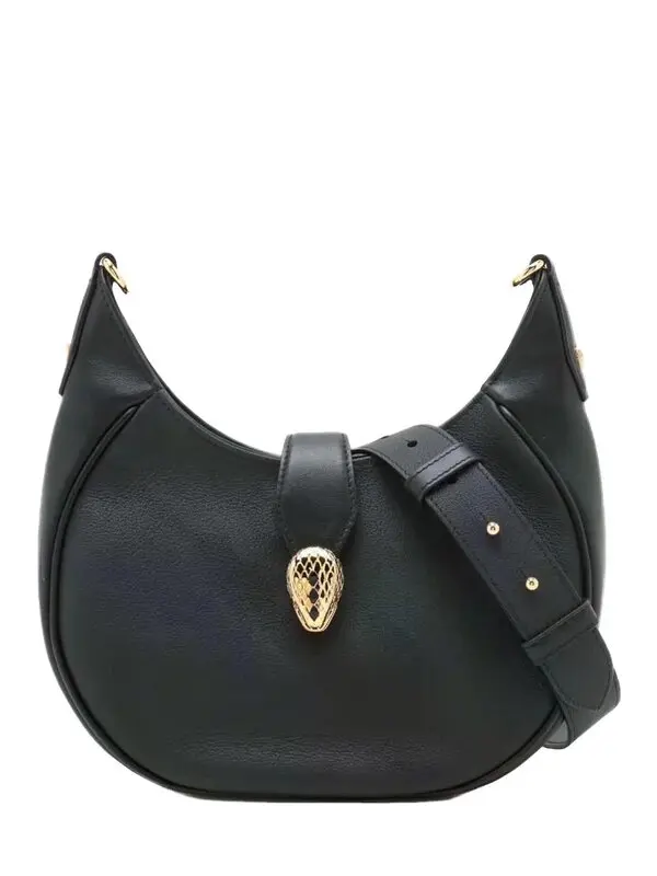 BVLGARI Leather Serpenti Ellipse Satchel - Black