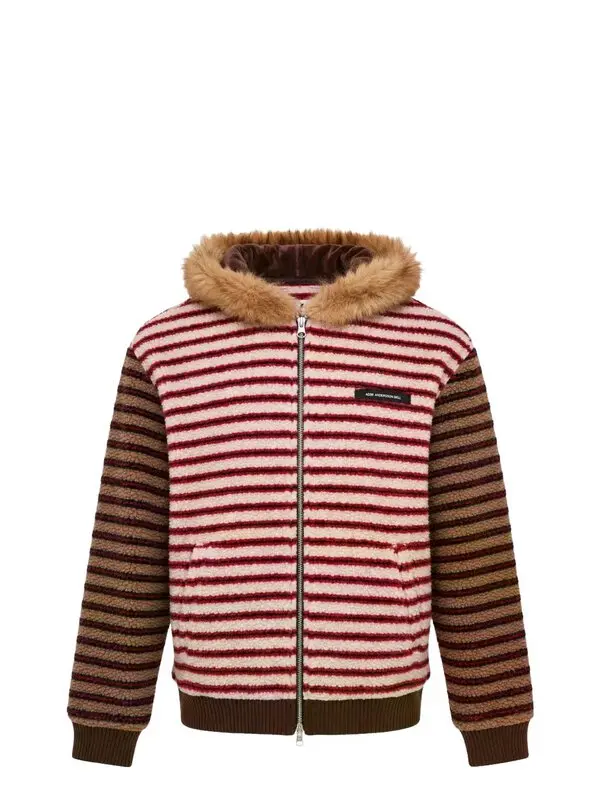Andersson Bell Stripe Patchwork Faux-fur-trim Hoodie - Neutrals