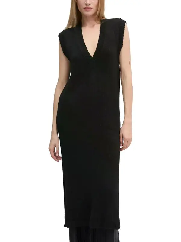 Sisley V-neck Sleeveless Ribbed Midi Dress - Black