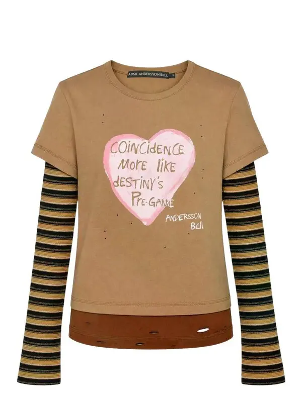 Andersson Bell Heart Message Layered T-shirt - Brown