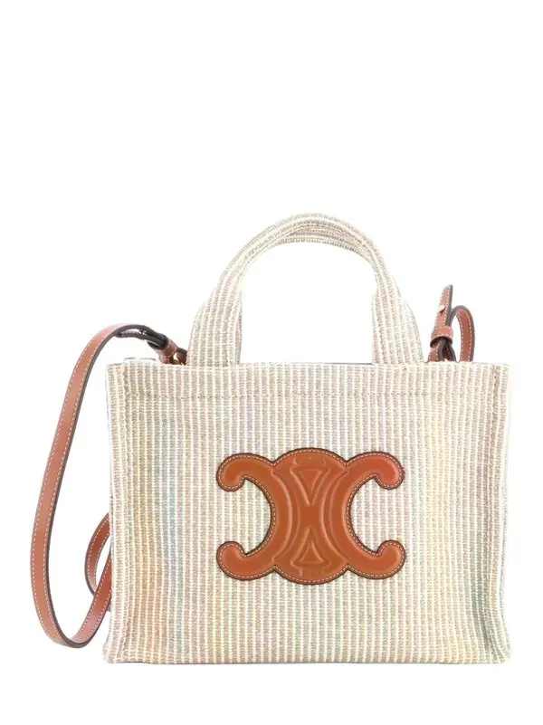 Celine Cabas Thais Triomphe Striped Canvas Small Tote Bag - Brown