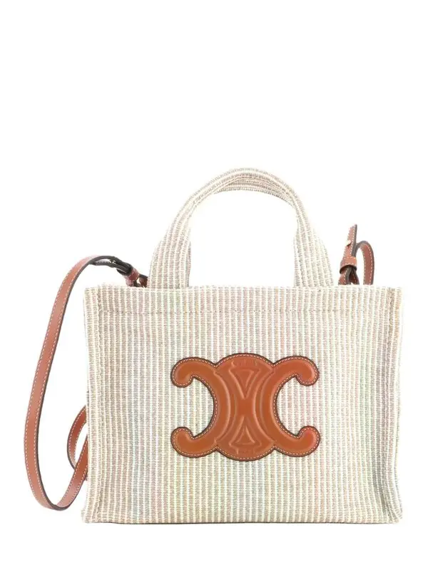 Celine Cabas Thais Triomphe Striped Canvas Small Tote Bag - Brown