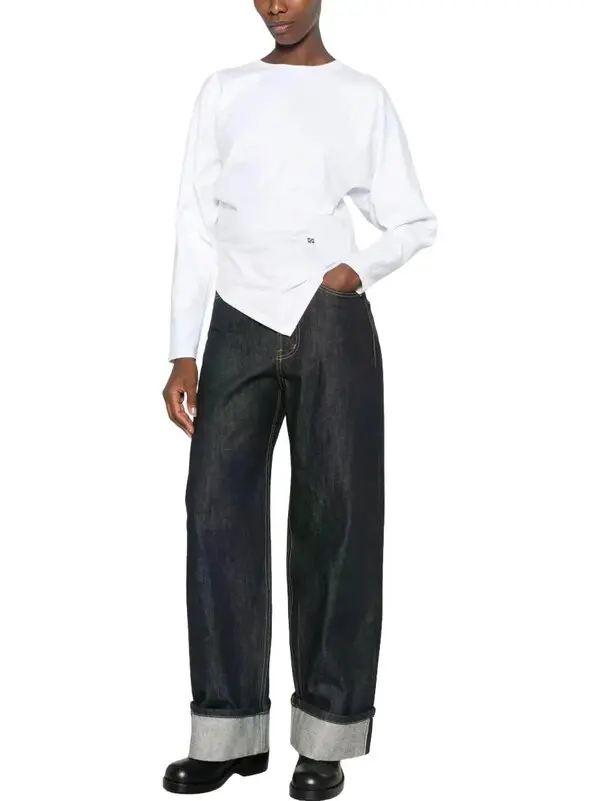 GANNI Crew Neck Long-sleeve Top - White