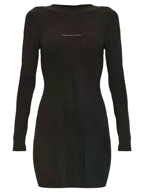 Alexander Wang Textured Logo Long-sleeve Crewneck Dress - Brown