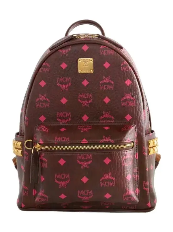 Mcm Stark Monogram-print Studded Backpack - Brown