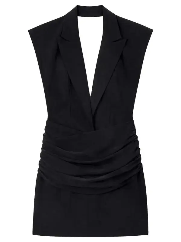 AMAZUIN Gathered Peak-lapel Mini Dress - Black