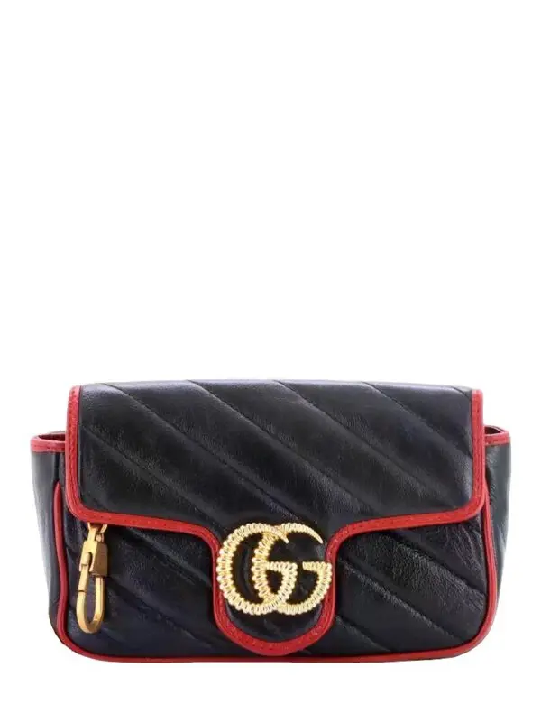 Gucci Gg Marmont Flap Bag Diagonal Quilted Leather Super Mini Crossbody Bag - Black