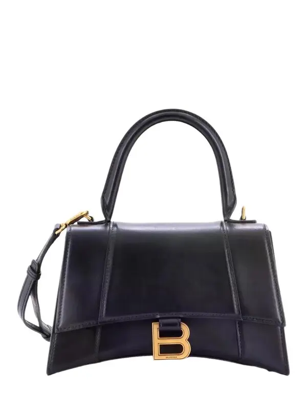 Balenciaga Hourglass Top Handle Bag Leather Satchel - Black