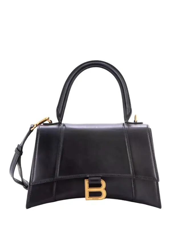 Balenciaga Hourglass Top Handle Bag Leather Satchel - Black
