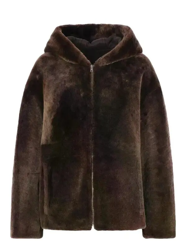 YVES SALOMON Hooded Shearling Jacket - Brown