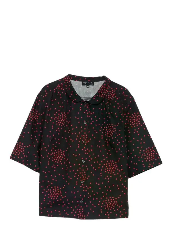 AGNES B. Heart-print Stand-collar Shirt - Red