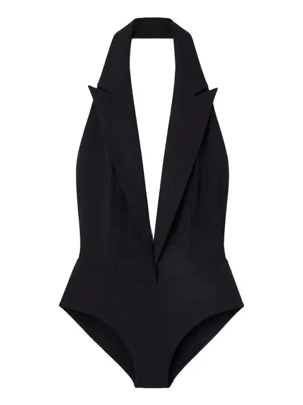 AMAZUIN Halterneck Peak-lapel Bodysuit - Black