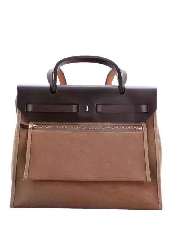 Hermès Herbag Zip Leather And Toile Shoulder Bag - Grey
