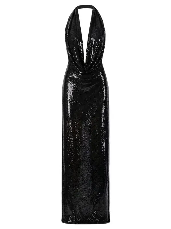 AMAZUIN Anja Sequin-embellished Halterneck Maxi Dress - Black
