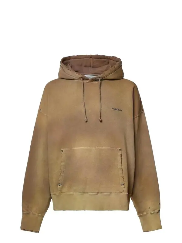 GOLDEN GOOSE Logo-print Distressed Hoodie - Brown