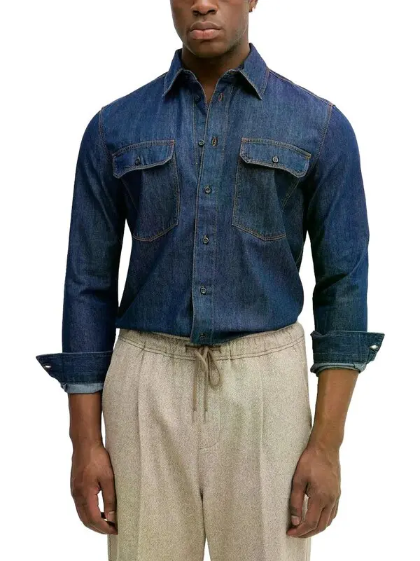 Sisley Buttoned Chest-pocket Shirt - Blue