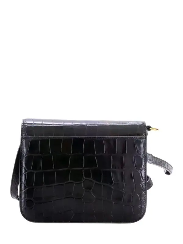 Balenciaga B. Dot Flap Bag Crocodile Embossed Leather Small Crossbody Bag - Black