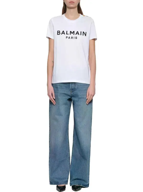Balmain Logo-print T-shirt With Embossed Buttons - White