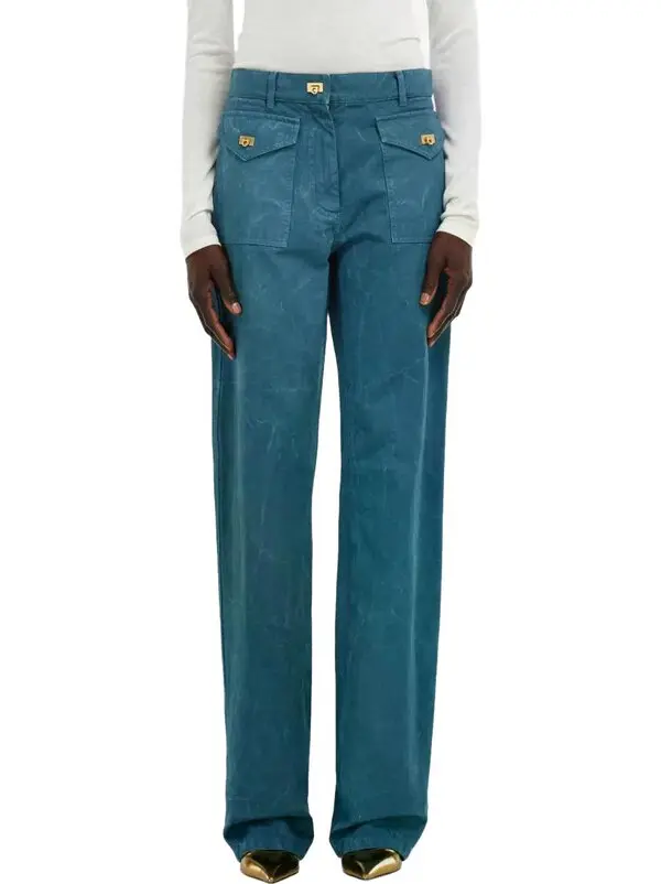 FERRAGAMO Washed Cotton Gabardine Trousers - Blue